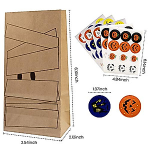 Kalolary 40Pcs Halloween Trick or Treat Goody Gags in 8 Designs, Paper Gift Bags Party Favor Candy Bags with 60Pcs Trick-or-Treat Stickers for Halloween Decoration