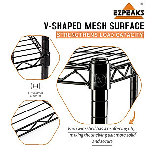 EZPEAKS 3-Shelf Shelving Unit with 3-Shelf Liners, Adjustable Rack, Steel Wire Shelves, Shelving Units and Storage for Kitchen and Garage (36W x 16D x 36H) Black