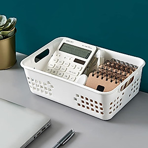 NDSWKR 12 Pack Small Plastic Storage Baskets, 8.5 x 5.5 x 3 Inch Colorful Classroom Organizer Basket for Kitchen Office Shelves Bathroom Cabinet