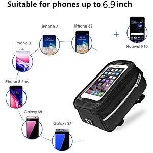 Bike Phone Mount Bag Cycling Bicycle Front Frame Top Tube Handlebar Bag with Touch Screen Holder Case for Samsung Note 20 Ultra S20 Ultra S20 Plus A51 A71 Moto Edge G Plus Power Stylus (black)