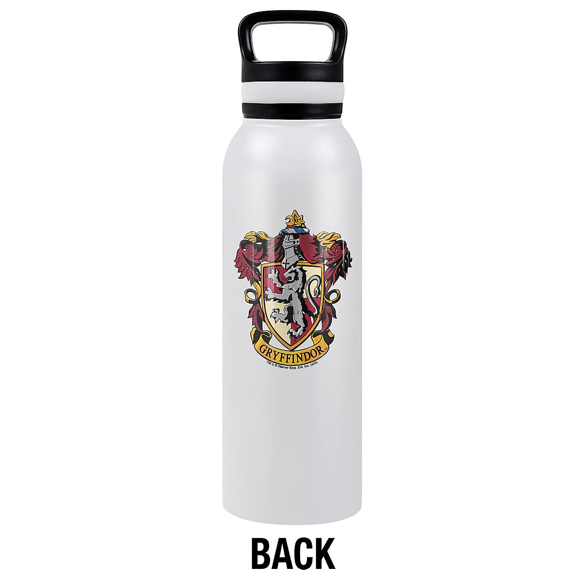 Harry Potter OFFICIAL Gryffindor Crest 24 oz Insulated Canteen Water Bottle, Leak Resistant, Vacuum Insulated Stainless Steel with Loop Cap, White
