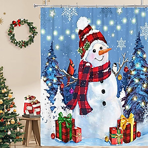 BIVINAR Christmas Shower Curtain, White Winter Forest Snowfall Bathroom Shower Curtain, Natural Xmas Pine Tree Fabric Bathroom Curtain Decor, 72 × 72 Inch