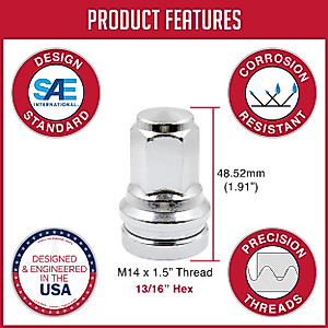 Wheel Accessories Parts 32 Pcs M14x1.5 14x1.5 Thread OEM Factory Style Lug Nuts 1.91" Long Chrome 13/16" 21mm Hex Hex Fits Ford 2017+ F-250 | 2017+ F-350 HCPZ-1012-B | HCPZ-1012-A |611-930