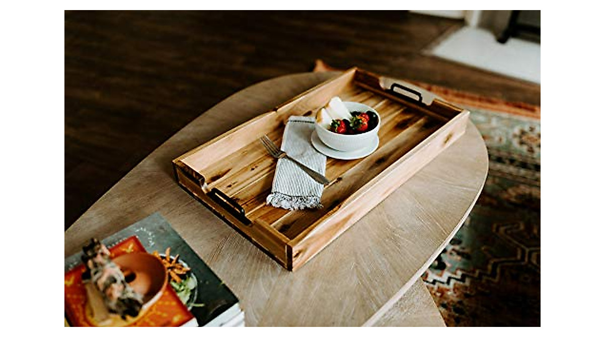 Villa Acacia Large Wooden Serving Tray 24 Inch with Handles