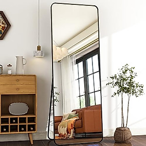 HARRITPURE Full Length Mirror 64"x21" Rounded Corner Aluminum Frame Black Full Body Floor Mirror Rectangle Standing Mirrors for Living Room Bedroom Cloakroom