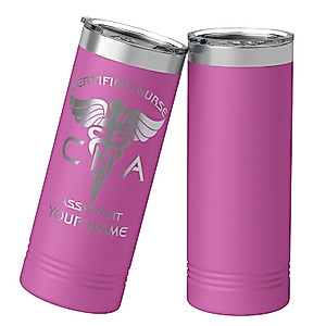 Personalized CNA Certified Nurse Assistant Gift on Blush 22 oz Stainless Steel Skinny Tumbler Custom Engraved Gifts for Men and Women