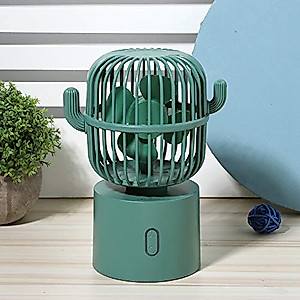 USB Desk Fan, 3 Speeds Adjustable Portable Cute Cactus Desktop Table Fan Two Ways Charging Wide-Angle Shaking Head Mini Personal Cooling Fan for Home, Office, Car, Desktop Decoration(Green)
