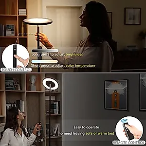 ACODO Floor lamp,LED Modern Double Side Lighting Reading Lamps ,Adjustable Height 4 Color Temperatures Standing Working Tall Lamp with Remote & Touch Control for Living Room,Bedroom, Office (Black)
