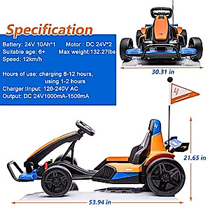 SEGMART Electric Go Kart Ride on Go Kart for Kids with 2 Speeed 24V Powered 4 Wheels Licensed Mclaren, Vehicles Toys Ride on Truck Bluetooth/FM, Loading Capacity 132lbs & 8MPH Max Speed