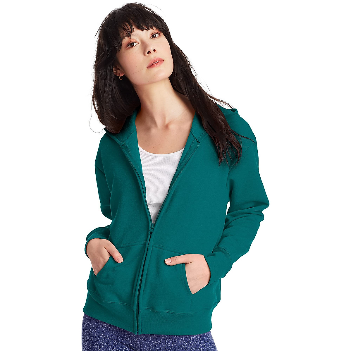 Hanes Comfortblend Full-Zip Hooded, EcoSmart Sweatshirt, Women's Comfortable Hoodie, Jade Pine