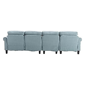 Convertible Sectional Sofa Couch, U Shaped Modular Accent Sofa with Ottoman and 2 Pillows and Solid Wood Legs, Modern Fabric Upholstered Sofa Set, for Living Room, Lounge, Light Blue