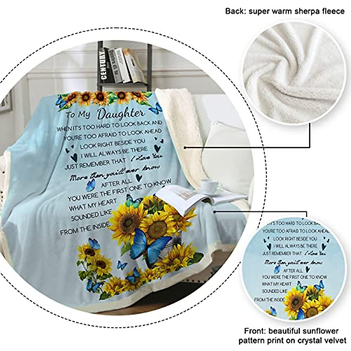 Daughter Gift from Mom Dad Sunflower Blanket to My Daughter Throw Blanket Soft Sherpa Fleece Bed Throw Blanket 50x60 inches