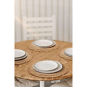 ANQLRMD Burlap Round Placemats Set of 6 Fall Table Decor, Boho Natural Jute with Fringe Table Mats for Dining Table, Rustic Farmhouse Table Circle Placemats Dia 15", Indoor& Outdoor Eco-Friendly