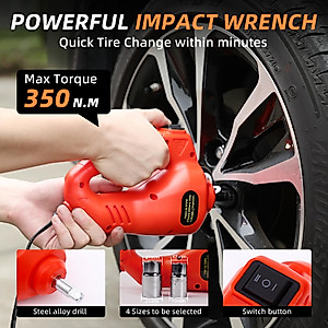 STANDTALL Electric Car Jack Kit 5 Ton 12V Car Jack Hydraulic with Impact Wrench and Tire Inflator Pump, Electric Car Floor Jack Red with LED Light