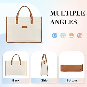 Missnine Laptop Tote Bag Canvas Laptop Bag 15.6 inch Work Shoulder Bags Casual Briefcase Handbag for Travel, Office, College