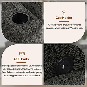 P PURLOVE Luxury Modern Style Living Room Upholstery Sofa, L Shaped Sofa with 2 Pillows, Storage Chaise, Cup Holder and USB Ports, 109.8" L Chenille Sofa Couch for Living Room Apartment, Black