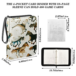 Tie Dye Horses Card Binder 400 Pockets Trading Card Storage Binder Album with Sleeves Zipper Card Collection Holder Folder for Game Cards Sport Cards Sleeved Cards