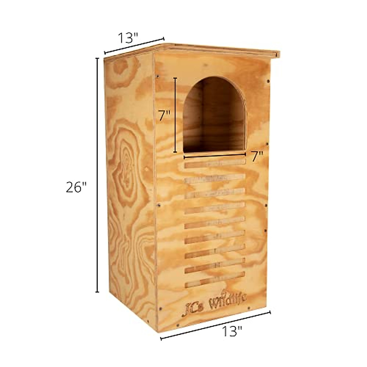 JCs Wildlife Barred Owl Nesting Box - Treated Exterior Grade Plywood - Mounting Hardware and Pine Shavings Included - Dedicated Clean Out Door for Easy Cleaning - Made in The USA