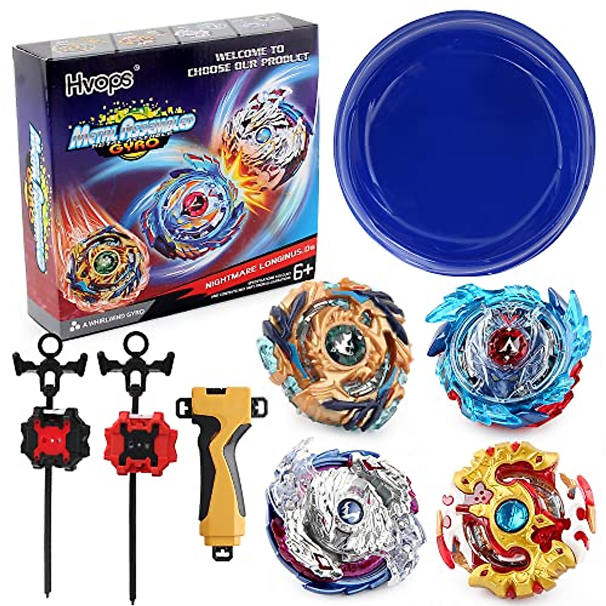 Bey Battling Spinning top for Kids Boys Ages 6+, Battling Game Toys, High Performance Tops with Launcher and Grip Starter, Gyro Toy Set Gift Packed in Storage Case Includes 4 Burst Gyros