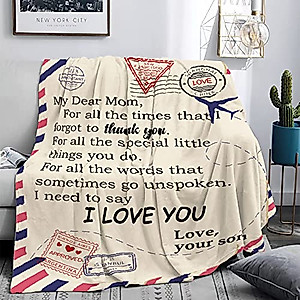 Valporia Gifts for Mom from Son Valentines Day Gifts for Mom Mom Gifts for Birthday from Husband Presents for Mom Who Has Everything Fuzzy Fleece Blanket with Letter Warm Soft