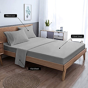 EaseHome Grey Full Size Sheets -Deep Pocket to 18 inches Mattress 4 Piece - Premium Bedding Sheets & Pillowcases Collection-Extra Soft