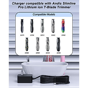 VHBW 5V Charger for Andis Slimline Pro Lithium ion T-Blade Trimmer 32810 33785 32400 32475 32490 32680 32690 32445 32485 Replacement 4.9V Andis Trimmer Power Cord