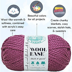 Lion Brand Wool Ease Thick & Quick Fig 640-146 (3-Skeins - Same Dye Lot) #6 S Bulky Acrylic-Wool Yarn for Crocheting and Knitting with Project Bag