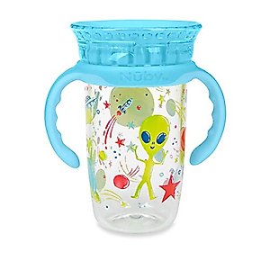 Nuby 360 Edge 2 Stage Drinking Rim Cup with Removable Handles & hygienic Cover: 10 Oz/ 300 Ml 12M+ Space Aqua