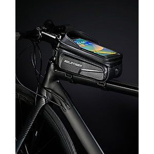 GoldTiger Bike Accessories EVA Hard Shell Bike Frame Bag - Waterproof Mountain Bike Front Top Tube Bag for Phones up to 6.8" with Rain Cover (Top Tube Bag)