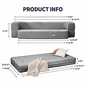 ZAFLY Twin Folding Sofa Couch Bed,8.6" Flip Out Sofa Bed,Convertible Sleeper Sofa Bed,Comfy Floor Couch Bed,Futon Sofa Bed Memory Foam Mattress,Linen Fabric Small Couches for Small Spaces,Light Grey