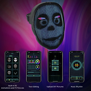 Keria Boywithuke Led Face Changing Mask Shining Mask with Bluetooth Controlled APP for Halloween,Christimas,New Year Party Gift