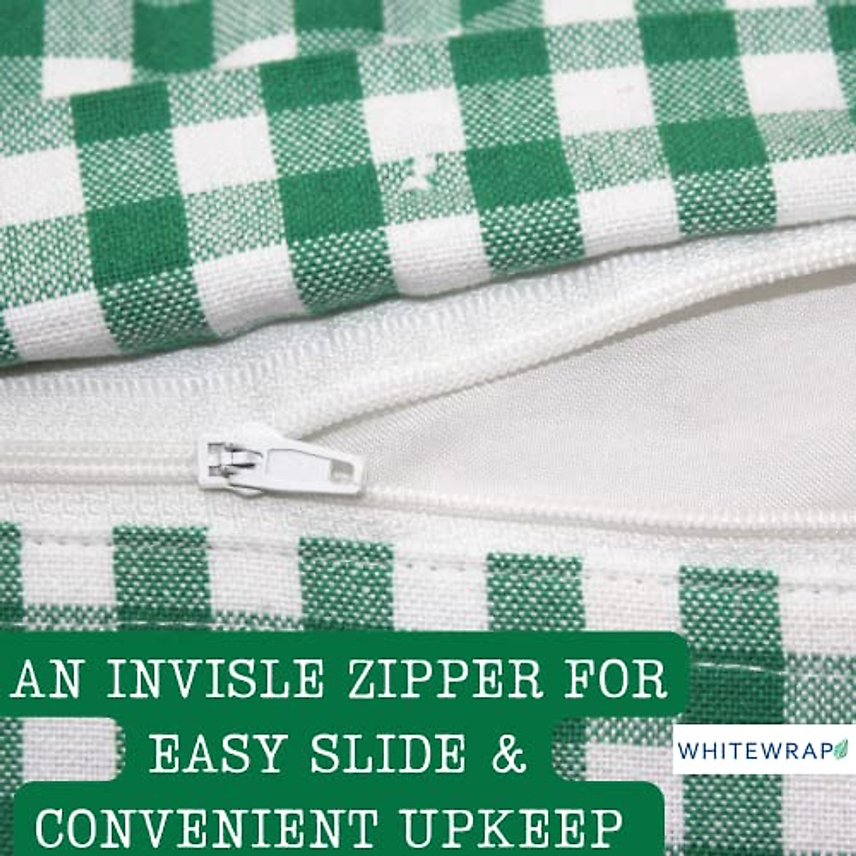 WHITEWRAP Pillow Cover| Farmhouse Checkers Decorative Throw Pillow Cover| Pillowcase| 18x18 inch Pack of 2 Green and White