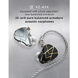 KZ ASX in-Ear Monitors, 10 Balanced Armatures Units per Side Customized HiFi IEM Wired Earphones/Earbuds/Headphones with Detachable Cable 2Pin for Musician Audiophile (White, with MIC)