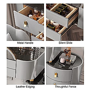 Makeup Vanity Desk with Lighted Mirror, Glass Top & Drawers, Large Vanity Table Set for Her, 3 Lighting Colors, Side Cabinet & Chair Included