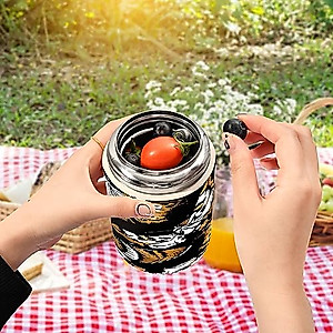 CUPADA Leopard Butterfly Food Jar for Hot and Cold, Skin Pattern Insulated Food Jars Vacuum 17OZ with Folding Spoon for Work Trip Picnic Camping