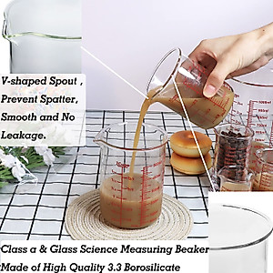 3 Piece Glass Measuring Cup Set, Includes 1/2-Cup, 1-Cup, and 2-Cup High Borosilicate Glasss Liquid Measuring Cups, Dishwasher, Freezer, Microwave, and Preheated Oven Safe, Essential Kitchen Tools