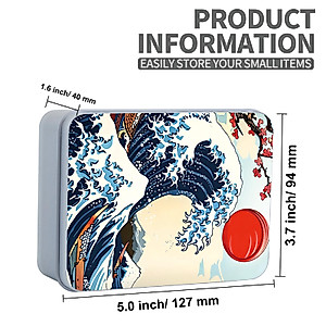 ETLKJVBL Metal Tin Box Sturdy Metal Storage Box with Lid, Large Container Holder for TCG Cards,Car Keys,Cookies,Tin Containers for Gift,5.0x3.7x1.6 Inch,Exquisite Pattern Design(Waves Sun)