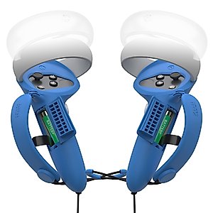 KIWI design Controller Grips Cover with Battery Opening Adjustable with Knuckle Straps, Suitable for Large Hands Compatible with Quest 2 Accessories (Blue)