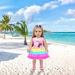 Doll Clothes and Accessories Travel Suitcase Playset for 18 Inch Girl Doll with Dolls Clothes, Backpack, Camera, Ipad, Phone, Sunglasses, Shoes, Gift for 3 to 7 Year Olds