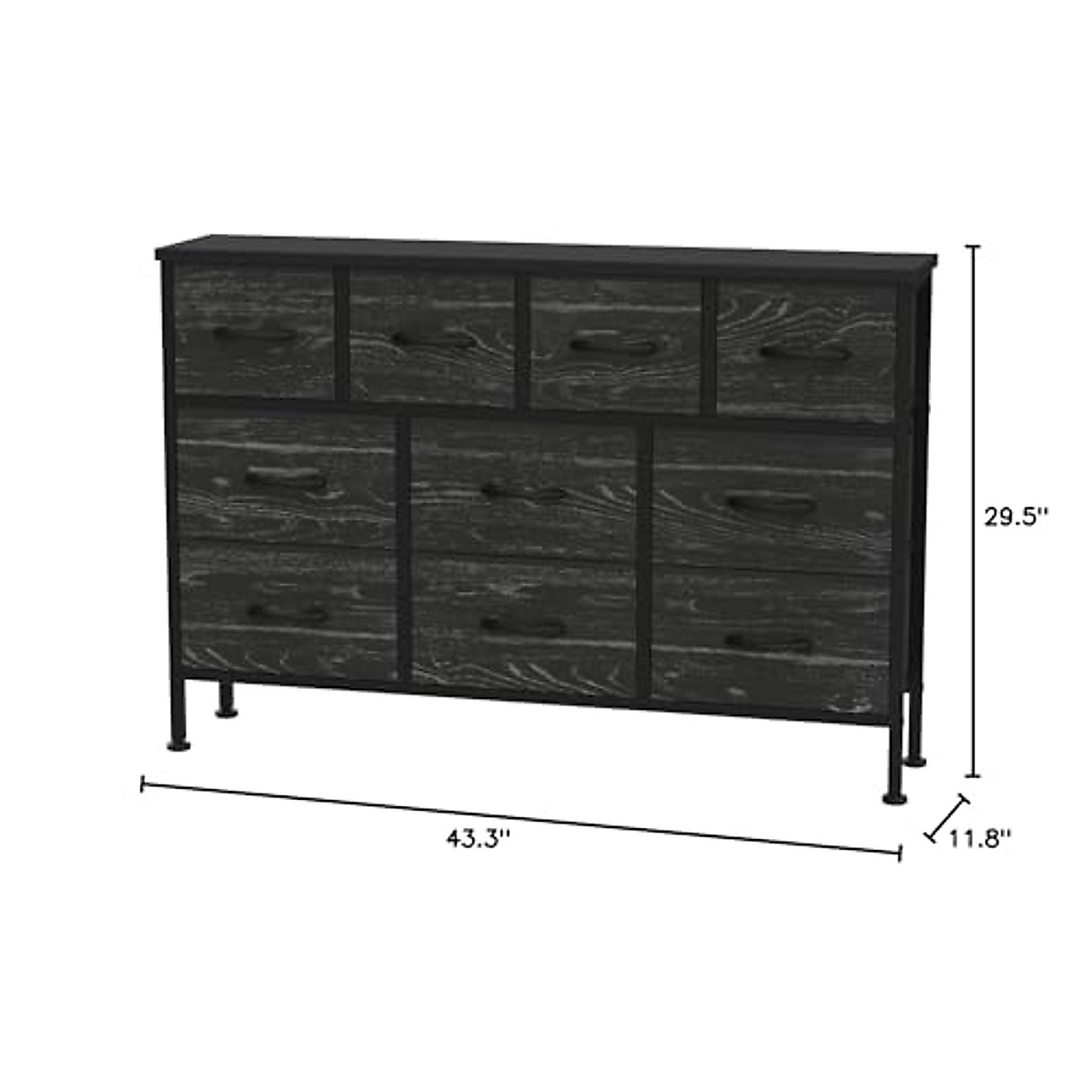 YaFiti Dresser TV Stand with Power Outlet, 43" Long Dresser for Bedroom with 10 Fabric Drawers, Chest of Drawers for Living Room, Hallway (Black Wood Veins)