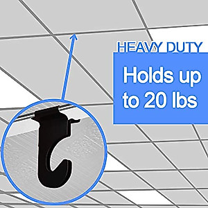Dreecy 20 Pack Drop Ceiling Hooks for Hanging Black Heavy Duty Ceiling Hooks Ceiling Grid Clips Metal T-Bar Hooks Suspended Drop Ceiling Tiles Hooks for Classroom Office Decor Holds 15 Lbs