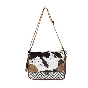 Myra Bag Pearl Fusion Upcycled Canvas & Cowhide Messenger Bag S-1380