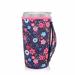 Neoprene Insulated Sleeves Cup Cover Holder Compatible with 20oz Tumbler Cup, 20oz YETI Rambler, SUNWILL, RTIC, Trenta, Most iced coffee cups (Flower meadow)