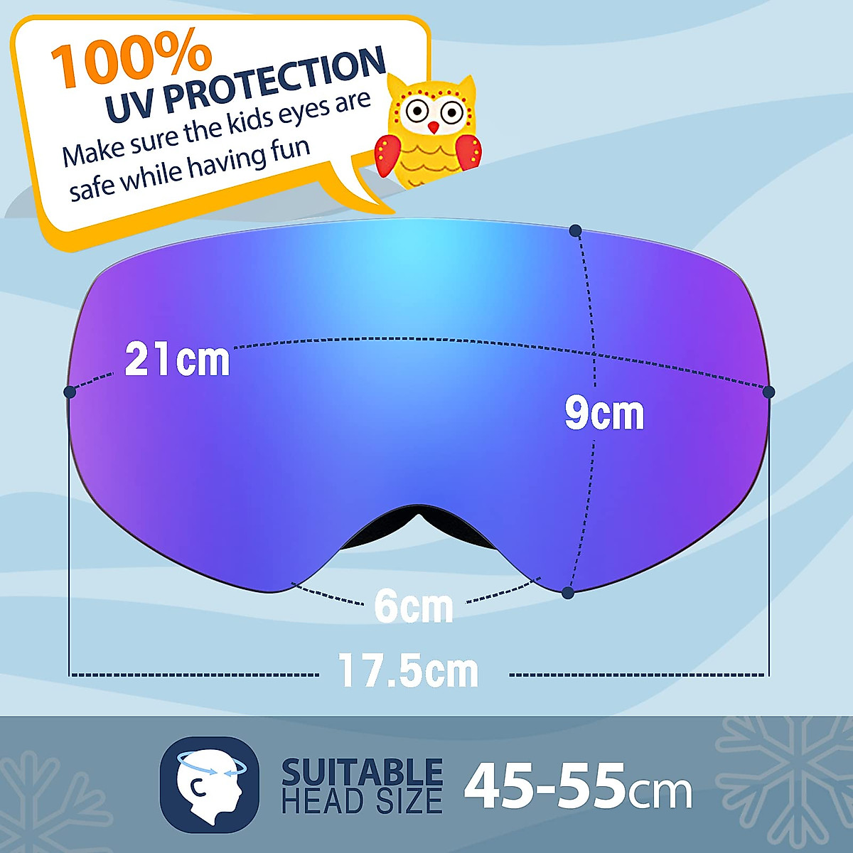 LOEO Kids Ski Goggle, Frameless Snow Ski Goggles for Kids Youth Teens Boys and Girls, Helmet Compatible