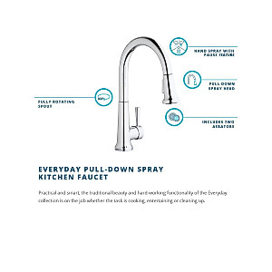 Elkay LK6000LS Single Hole Deck Mount Kitchen Faucet with Pull-Down Spray and Forward Only Lever Handle, Lustrous Steel
