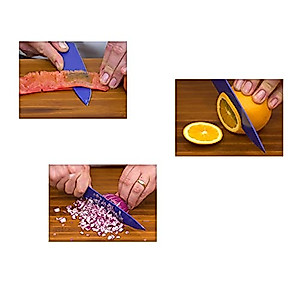 Diamond Gourmet Sharp Knife and Peeler Set Diamond Infused Chef Knife Stainless Steel 8 inch (Comes in a brown box)(Pack of 2 sets) - 4pcs Cobalt Blue