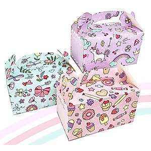 MintieJamie Handle Cardboard Treat Boxes 6.25 X 3.5 X 3.5 Inches, Pack of 12pcs Pastel Color Cute Birthday Boxes, Party Favor Gifting Gable Boxes