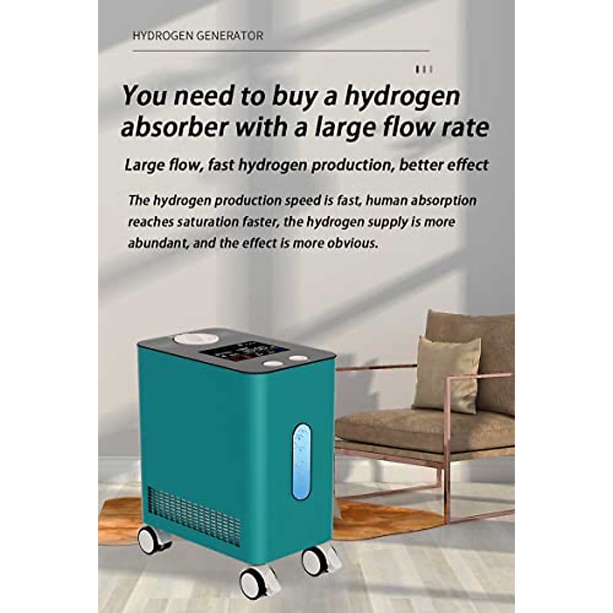 FXNFXLA Hydrogen Generator 900ml/min, 99.99 Percent High Purit Portable H2 Inhalation Machine, 5 Intelligent Detection Systems, Continuous H2 Supply, for Home Office