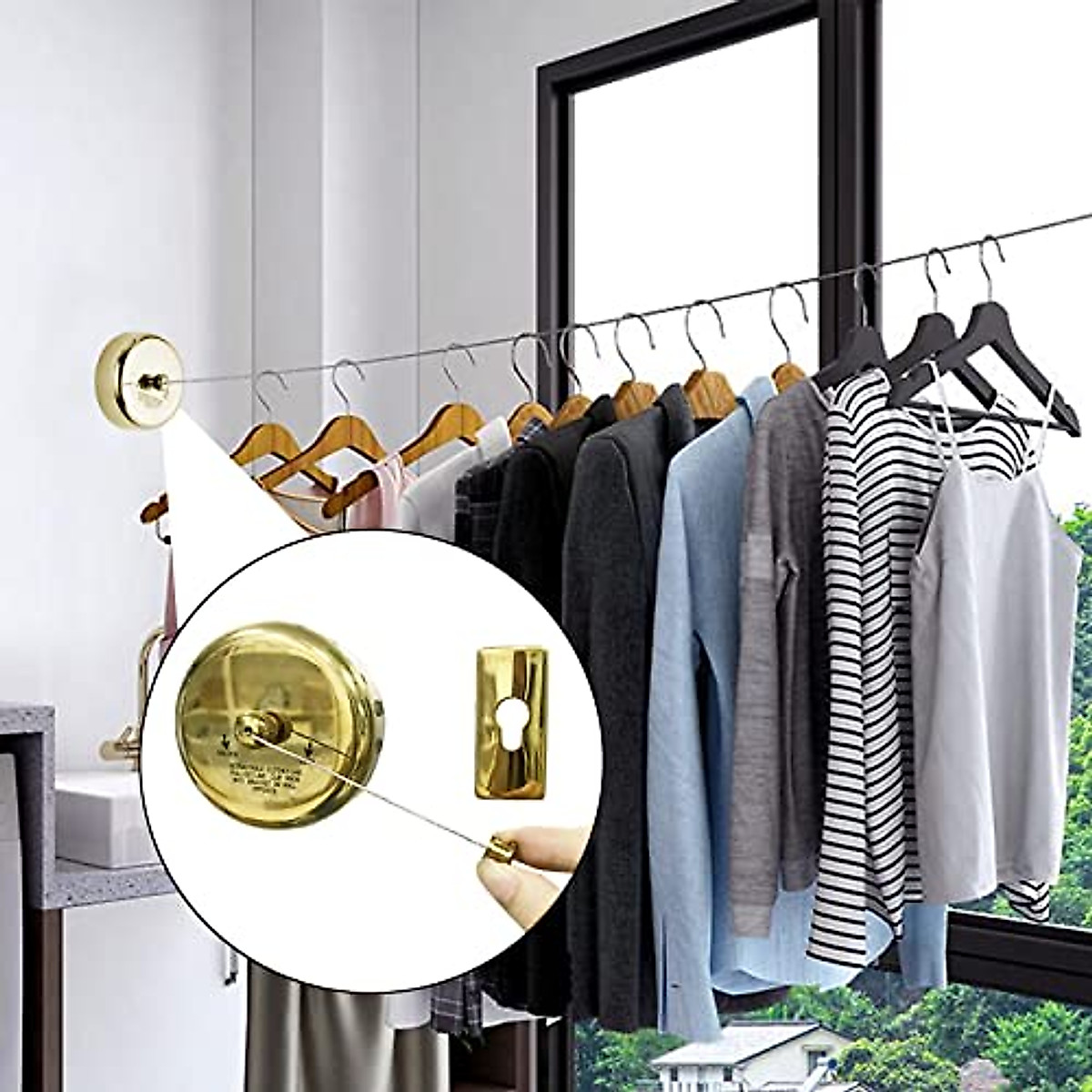 304 Stainless Steel Clothesline, Hotel Balcony Indoor Invisible Clothesline, Retractable Drying Rack (1 Set of Gold)