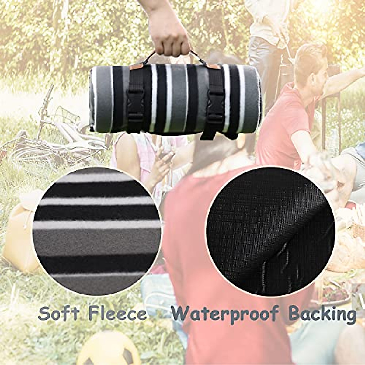 apollo walker Extra Large Picnic Blanket Camping Mat 80x 60 inches with Waterproof Backing for Family Picnic,Concerts,Park,Travel,Grass